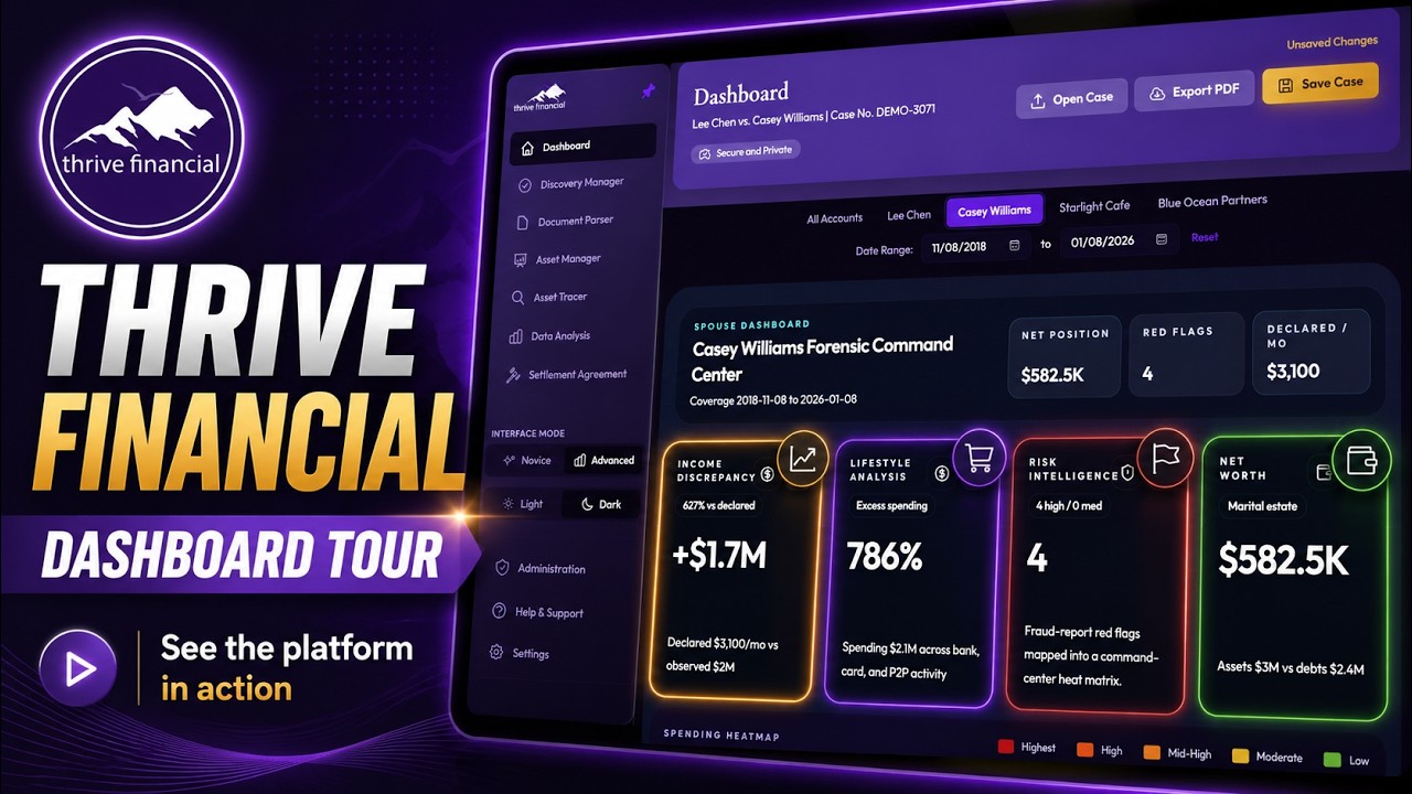 Thrive Financial Dashboards Explained | Forensic Divorce Financial Analysis & Hidden Asset Tracing