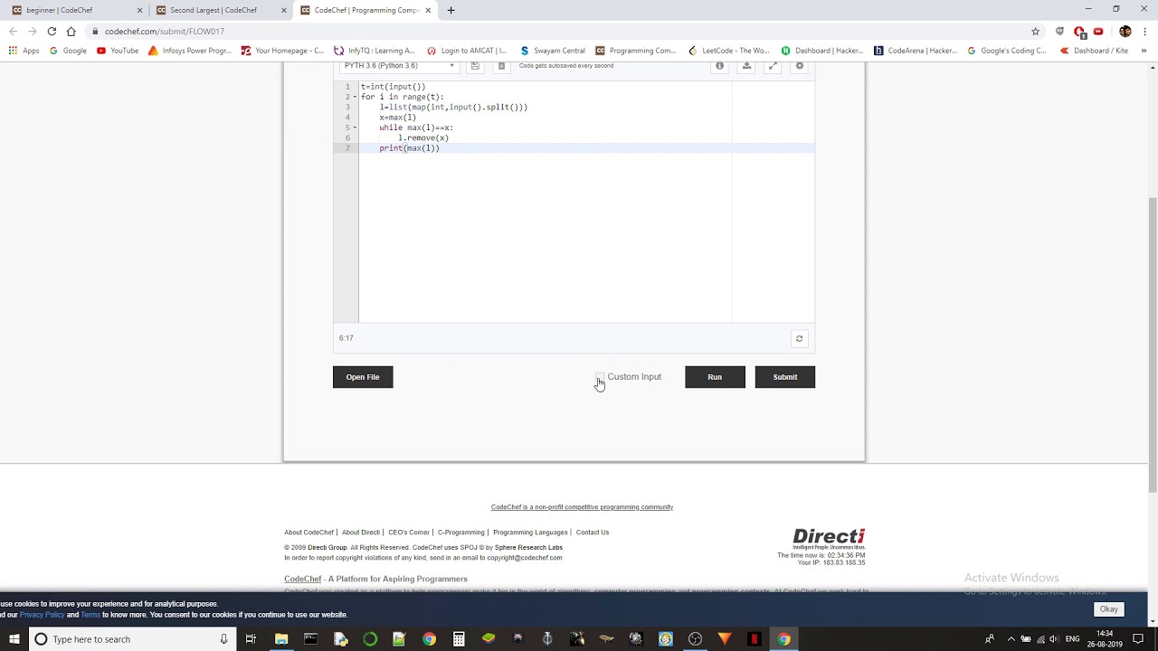 CodeChef - Beginner's problems : Second Largest(FLOW017)