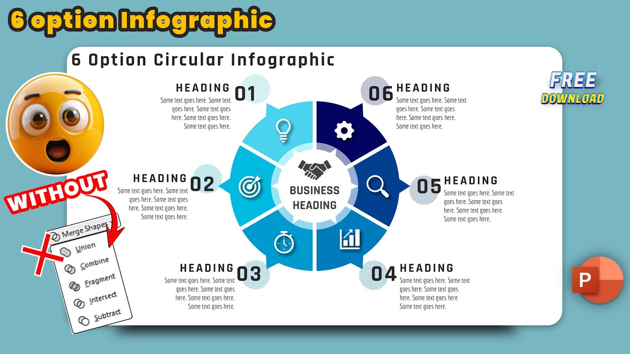 84.PowerPoint Trick to Design 6 Option Infographic using Pie Chart | Free Download