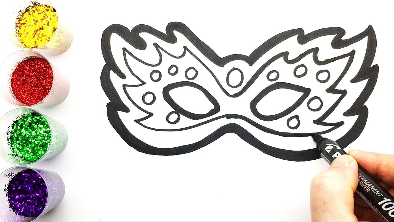 Glitter Carnival Mask - Drawing and Coloring Pages for Kids - Pop Art Doodle