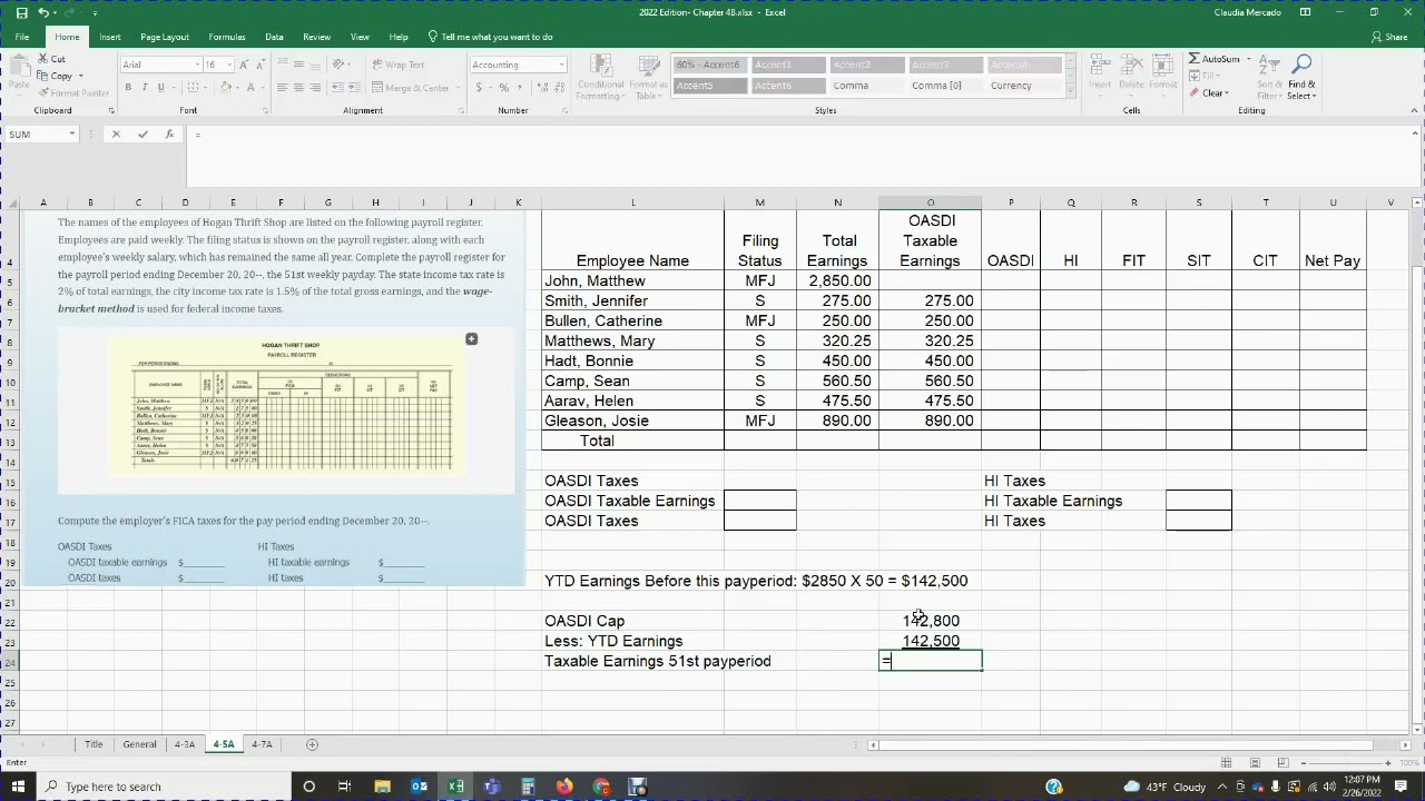 Payroll 2022- Problem 4-5A