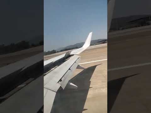 tui flight landing at Dalaman airport turkey. from Birmingham.