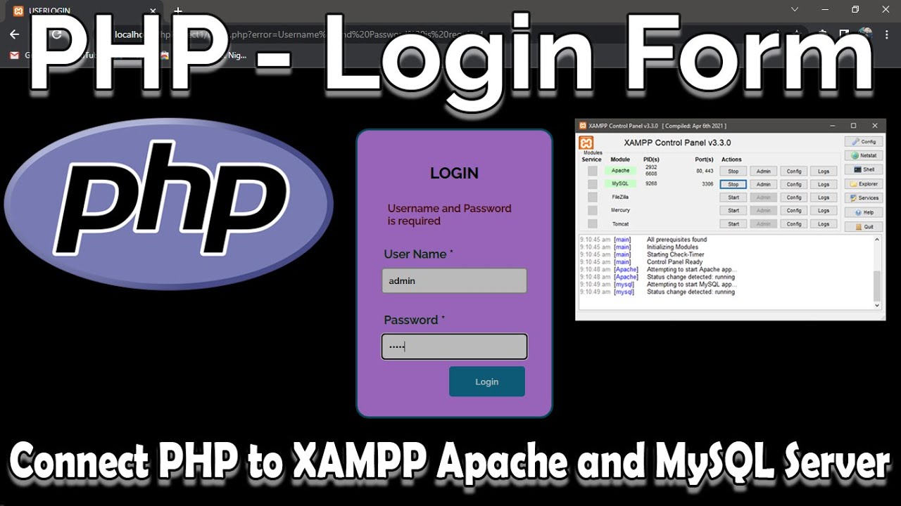 PHP Programming - Login Form - XAMPP Apache Server and MySQL Server