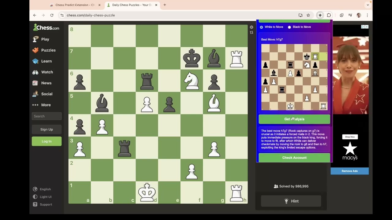Chess Predict Chrome Extension Demo