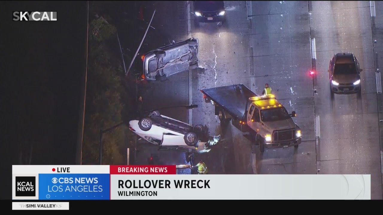 Two-car crash blocks traffic on 105 Freeway in Wilmington