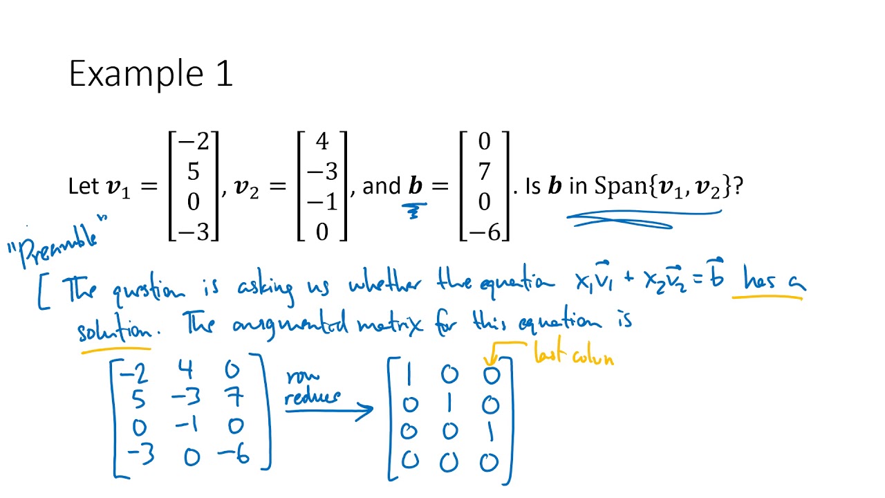 Linear Algebra Example: Span Questions