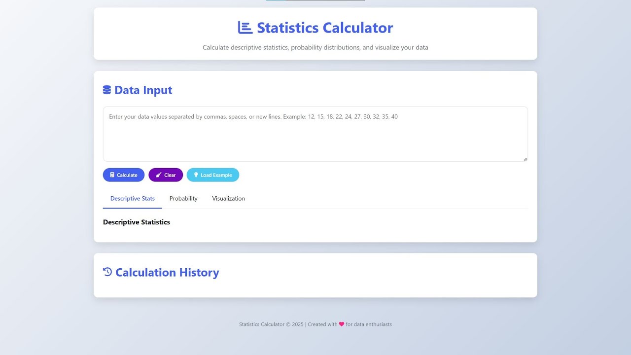 Advanced Statistic Calculator Using HTML, CSS and JavaScript with Source Code