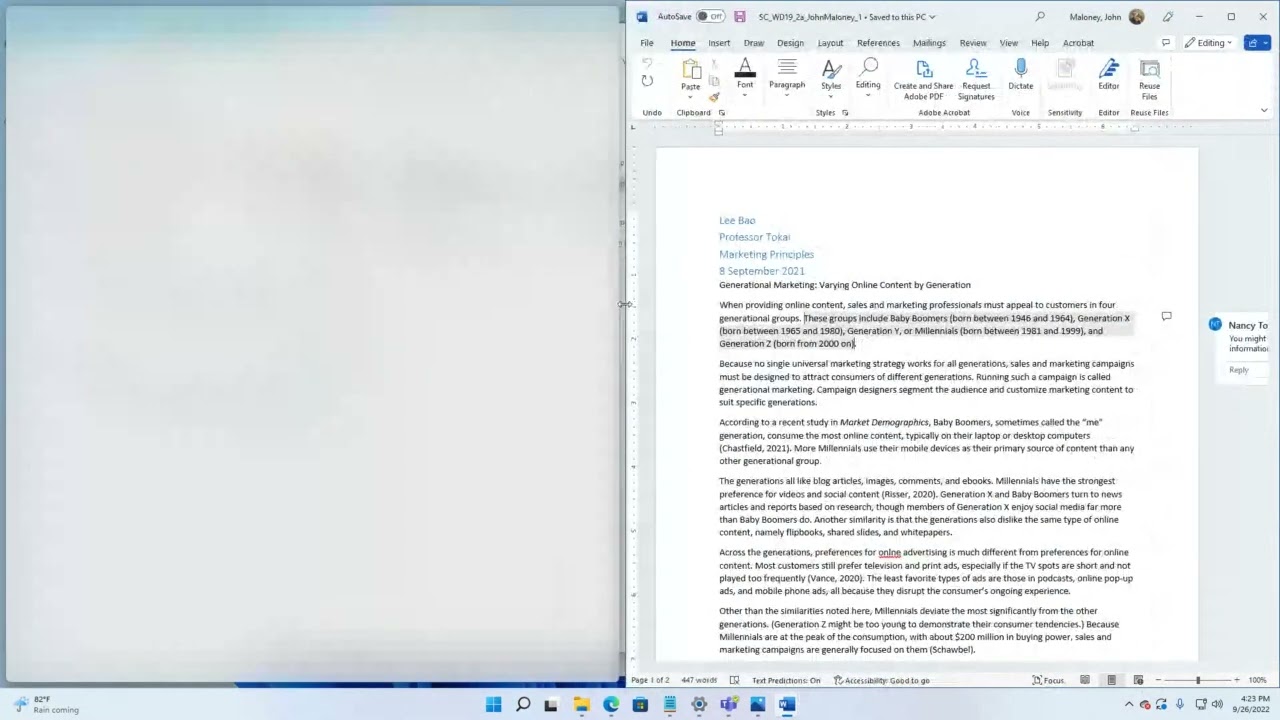 MS Word Module 2 Project Demonstration   Prof Maloney   Sept 26 2022