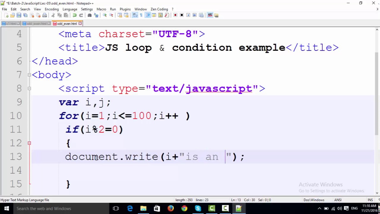 Basic Javascript part-07(for and nested for loop example)