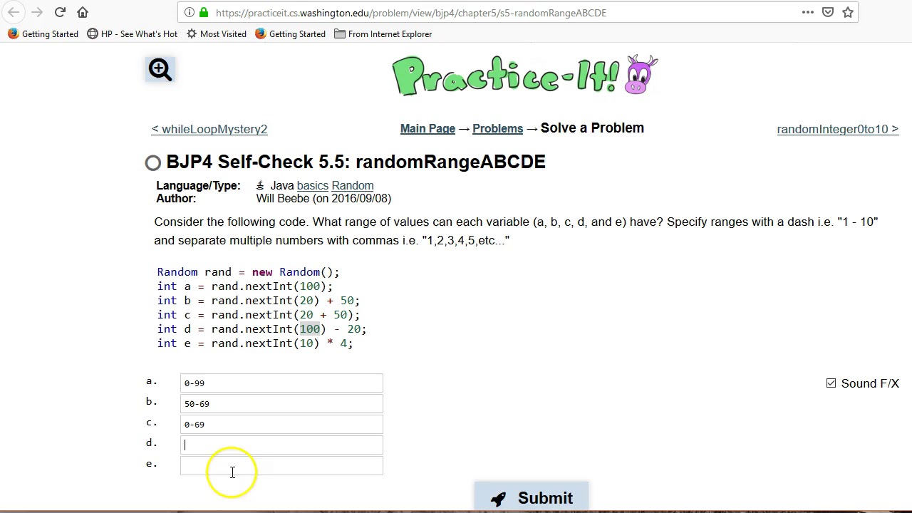 Building Java Programs Self-Check 5.5 randomRangeABCDE