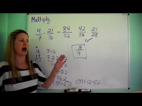Multiplying Fractions- 4/7 * 21/16