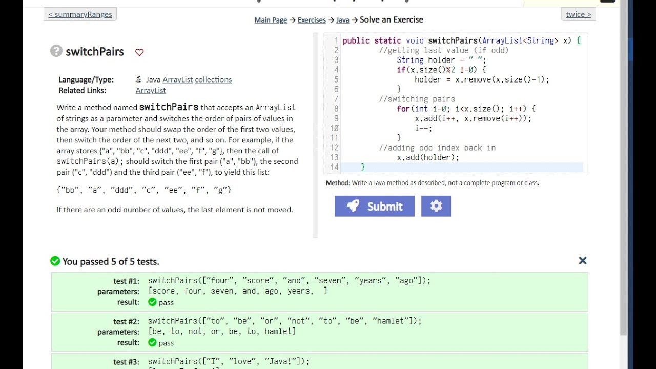 Java CodeStepByStep || switchPairs || arrayList, collections