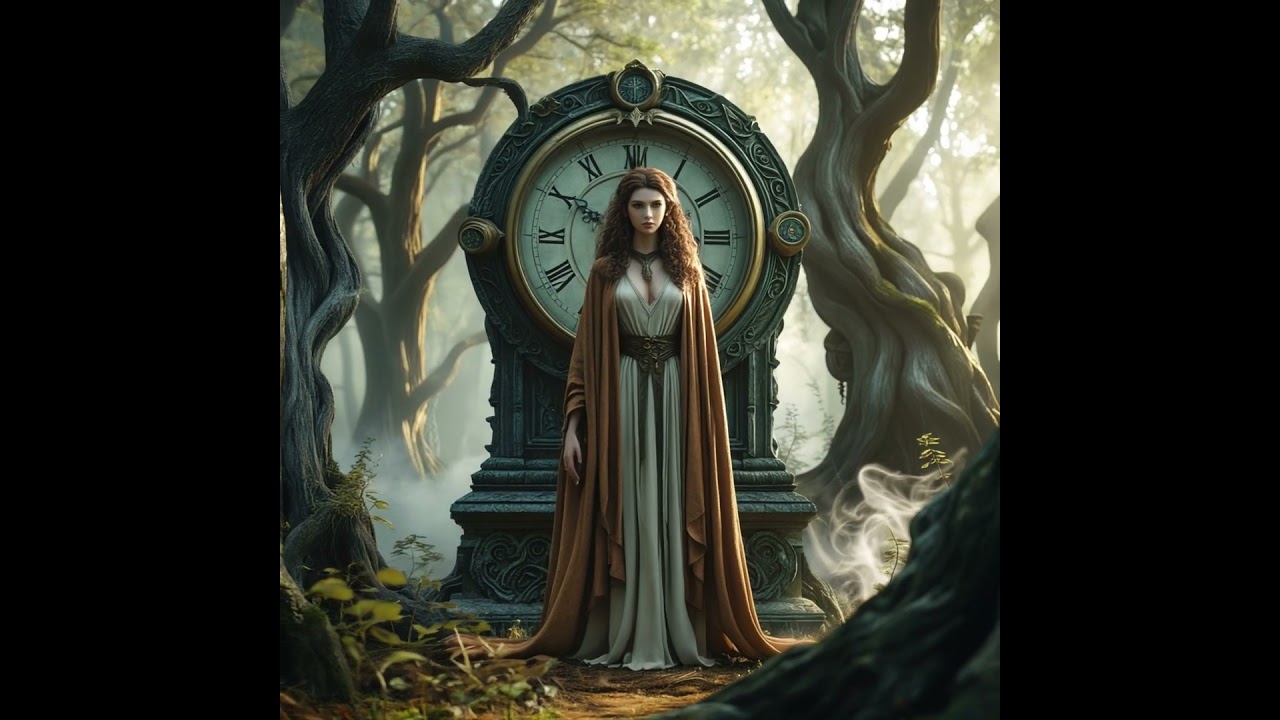 Woman standing in the heart of a mystical forest