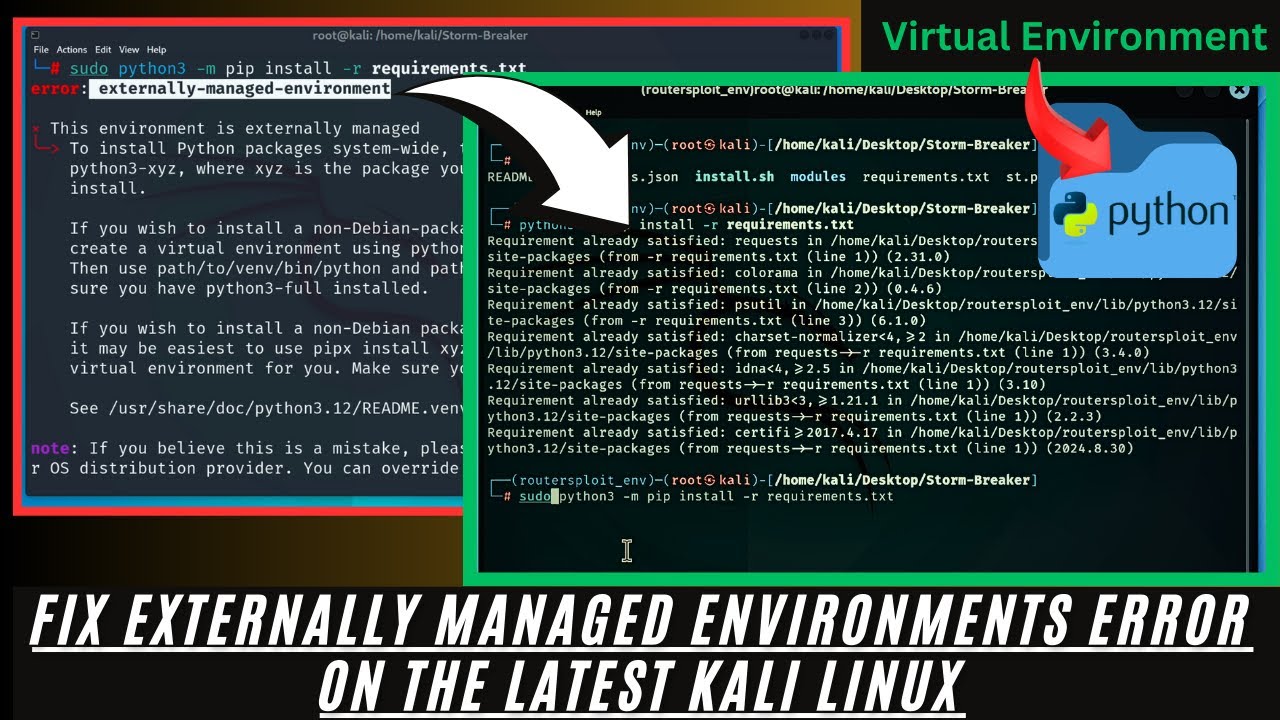 Fix 'Externally Managed Environment' Error in Python | Pip Install requirement.txt error fixed kali