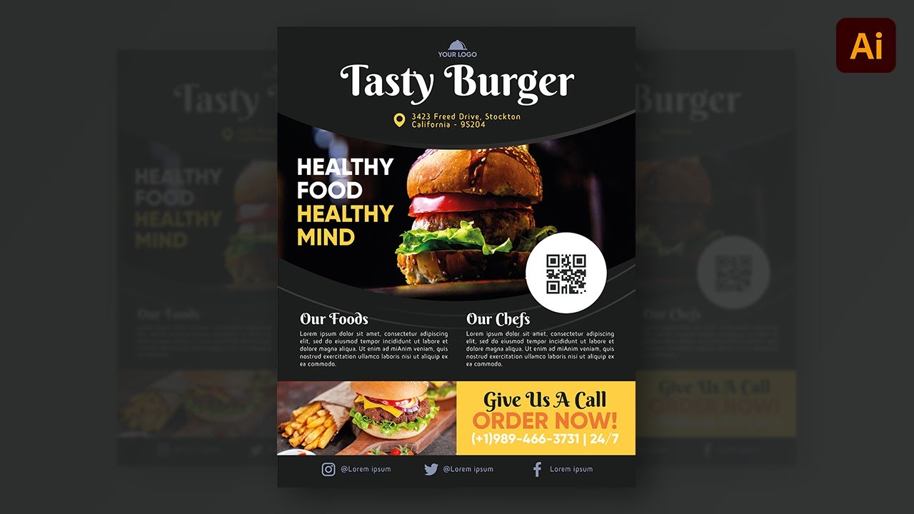 Restaurant Flyer Design in Adobe Illustrator