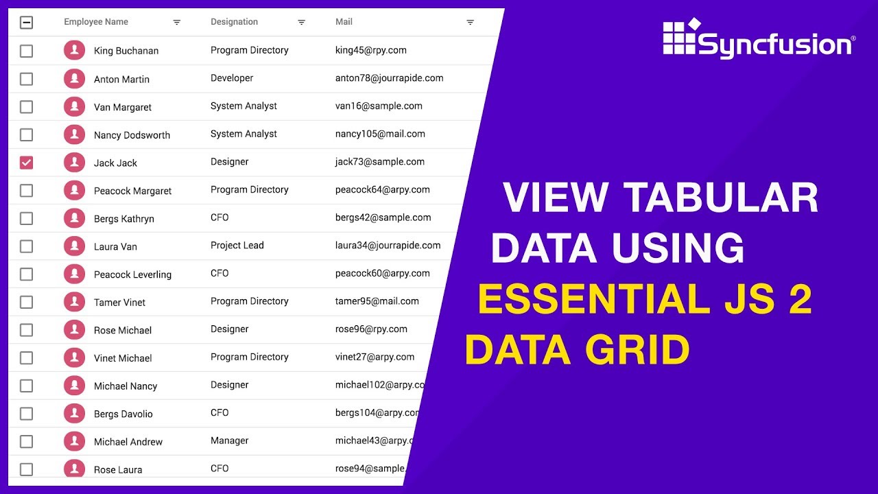 View Tabular Data Using Essential JS 2 Data Grid