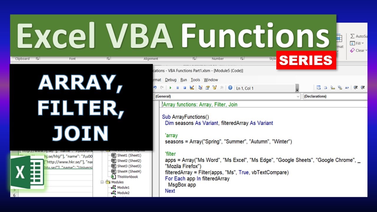 Excel VBA Functions: ARRAY, FILTER, JOIN
