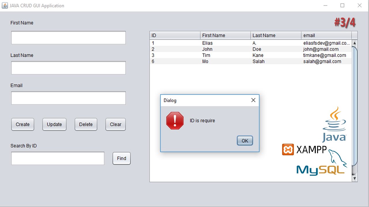 Java GUI crud with MYSQL Database XAMPP #3 - Create Read Update Delete  -  DELETE