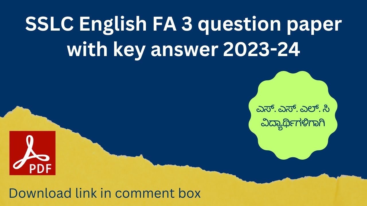 SSLC English FA 3 Question Paper with key answer 2023 - 24 | 10th standard FA 3 question papers