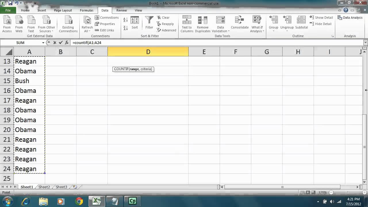 Statistics - Excel 2010 - Counting Qualitative Data