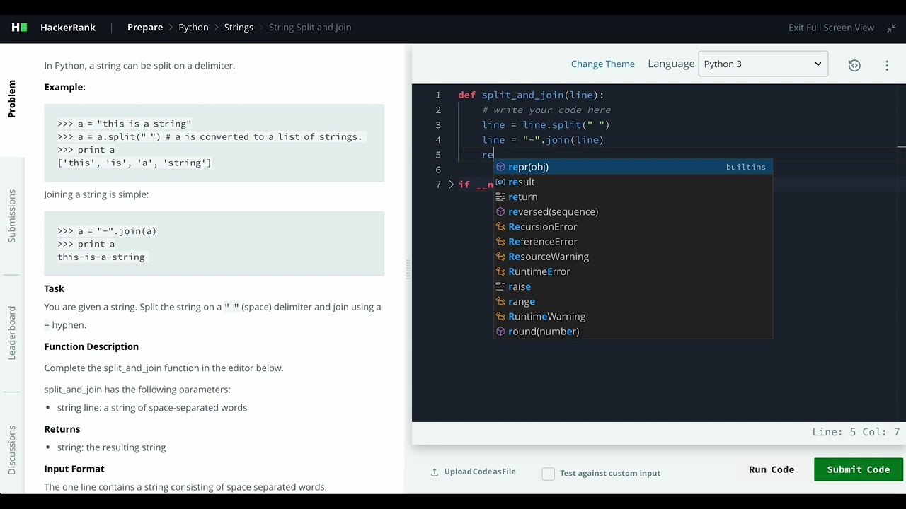 Hackerrank Python Solution #2 Strings - Python: String Split and Join
