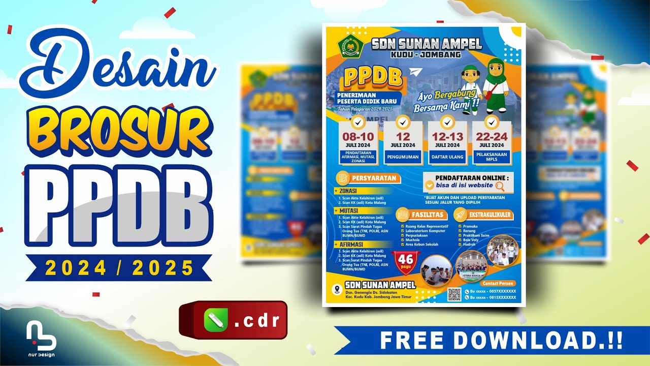 Desain Brosur PPDB SD Tahun 2024 / 2025 - Banner PPDB Terbaru (FREE CDR) - #nurdesigns
