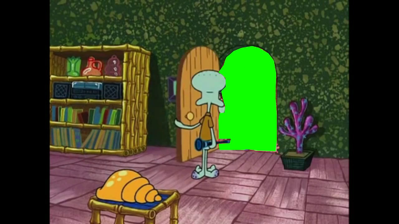 squidward opens the door green template