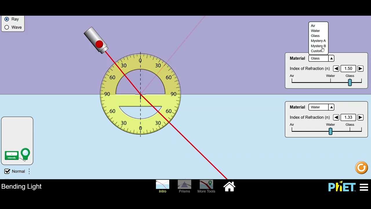 PHYSICS LAB -  Simulation bending light from Phet.