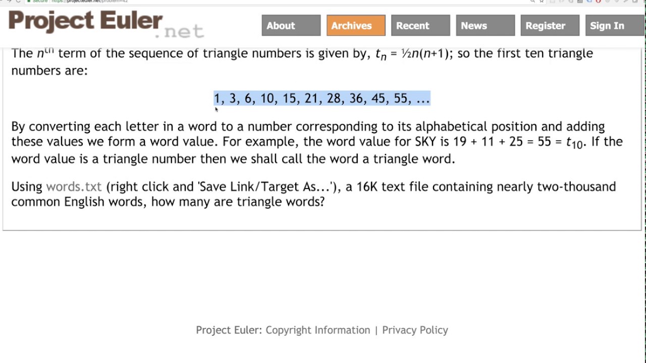 Project Euler 42 Coded Triangle Numbers