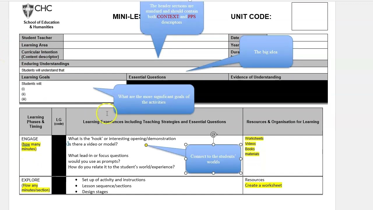 Mini-lesson template