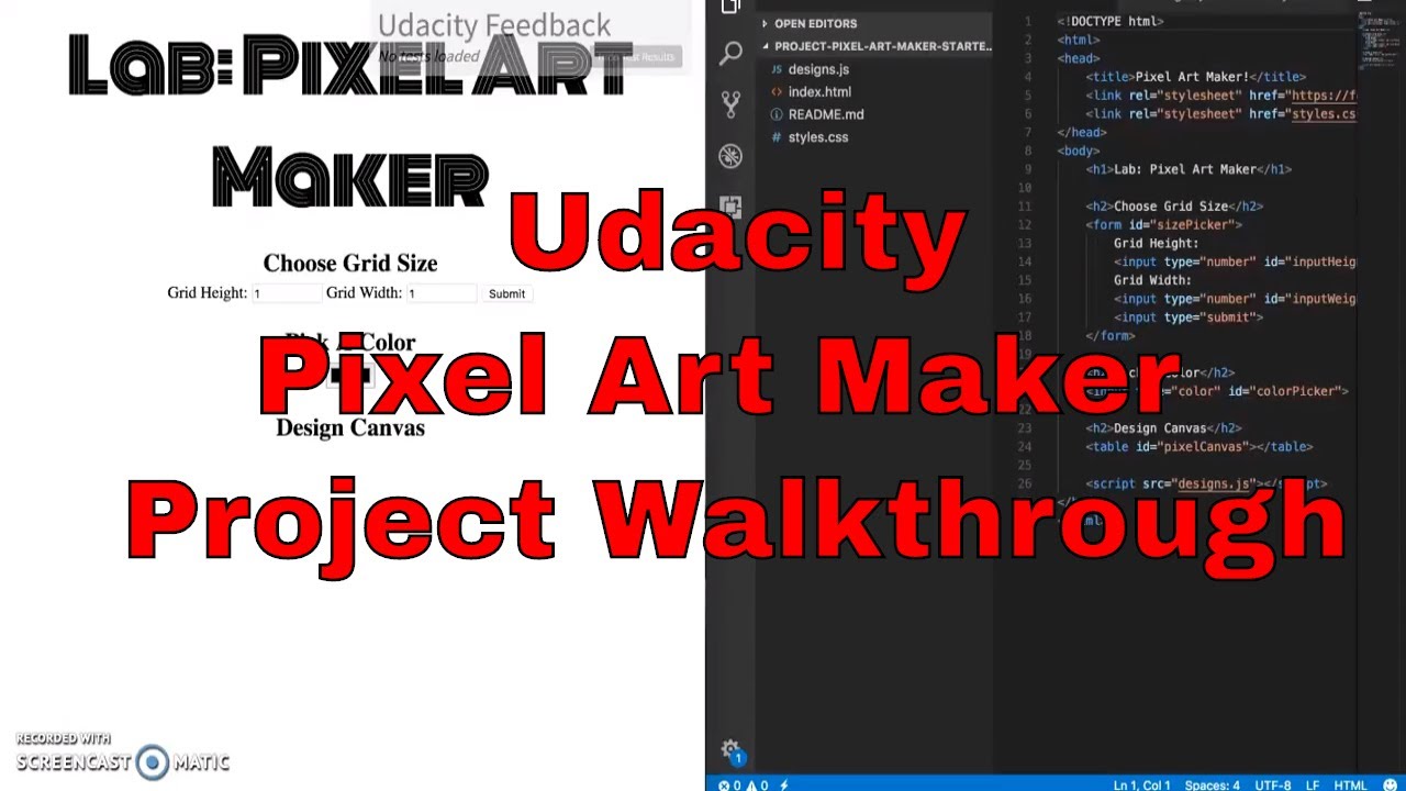 Udacity - Pixel Art Maker Project Walkthrough - jQuery