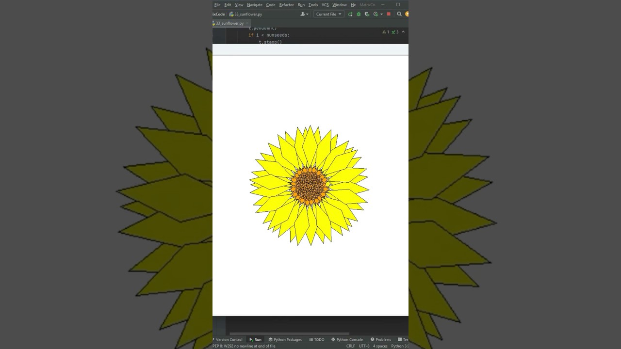 Python Turtle Fun #33 | Creating a Perfect Sunflower Using Python Turtle! 🐢🎨🌻 #python