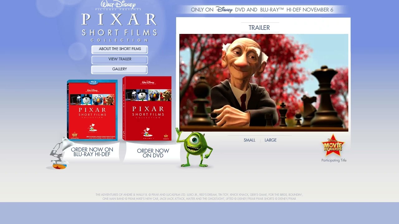 Pixar Short Films Collection flash website in 2007