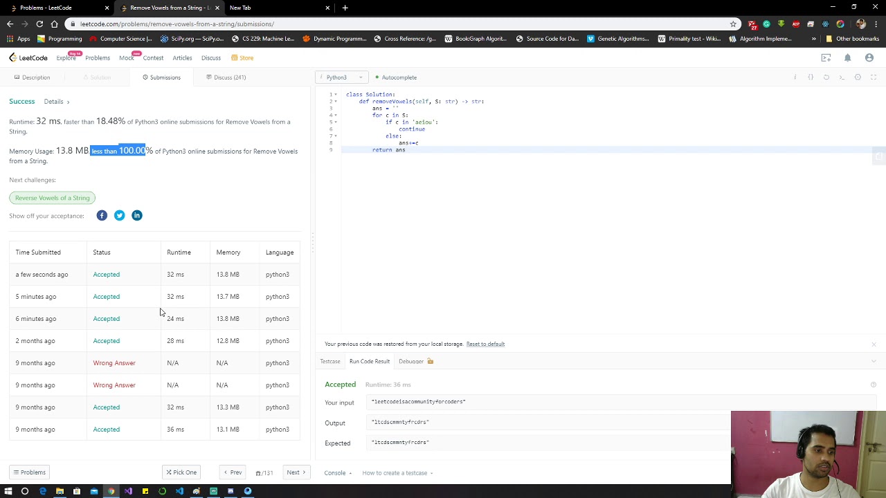 LeetCode 1119: Remove vowels from string in python