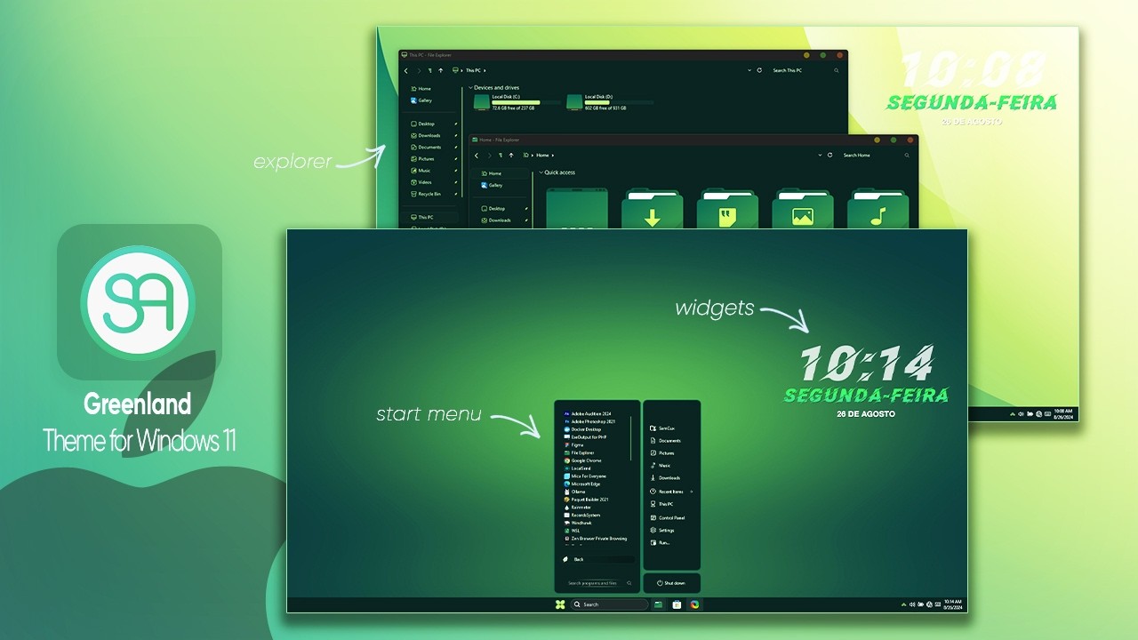 Windows 11 Greenland Theme with Clean Effect