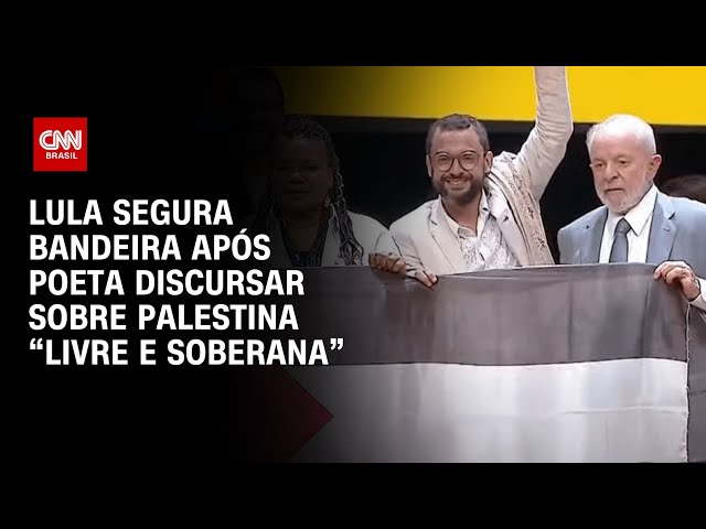 Lula segura bandeira após poeta discursar sobre Palestina “livre e ...