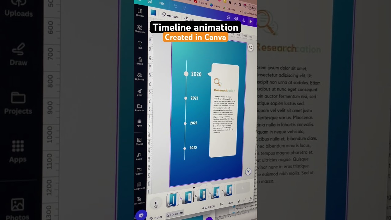Create this timeline infographic using motion effect animations in Canva | Canva tips