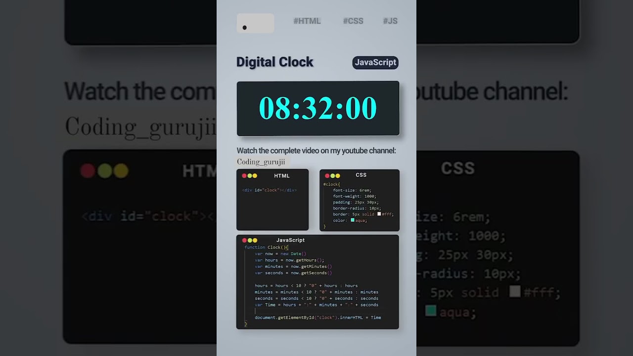 how to create digital clock html css||#short #java #python #html #css #coding #programming