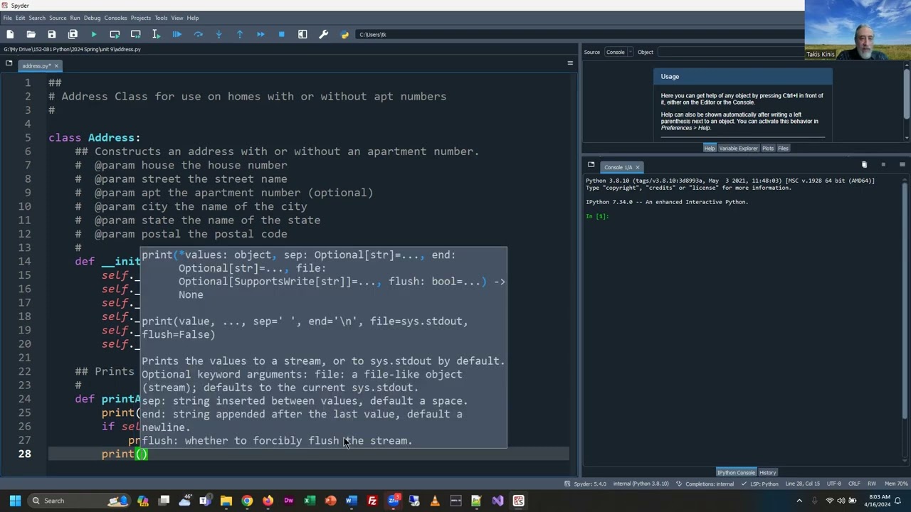 Programming in Python - Chapter 9 Exercises - Working with Objects & Classes - Spring 2024