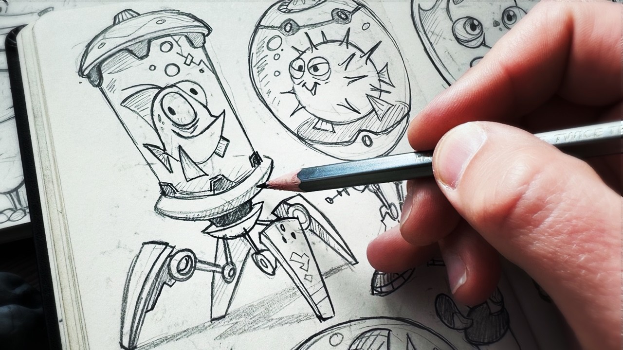 Drawing Robot Characters in My Sketchbook | Character Design