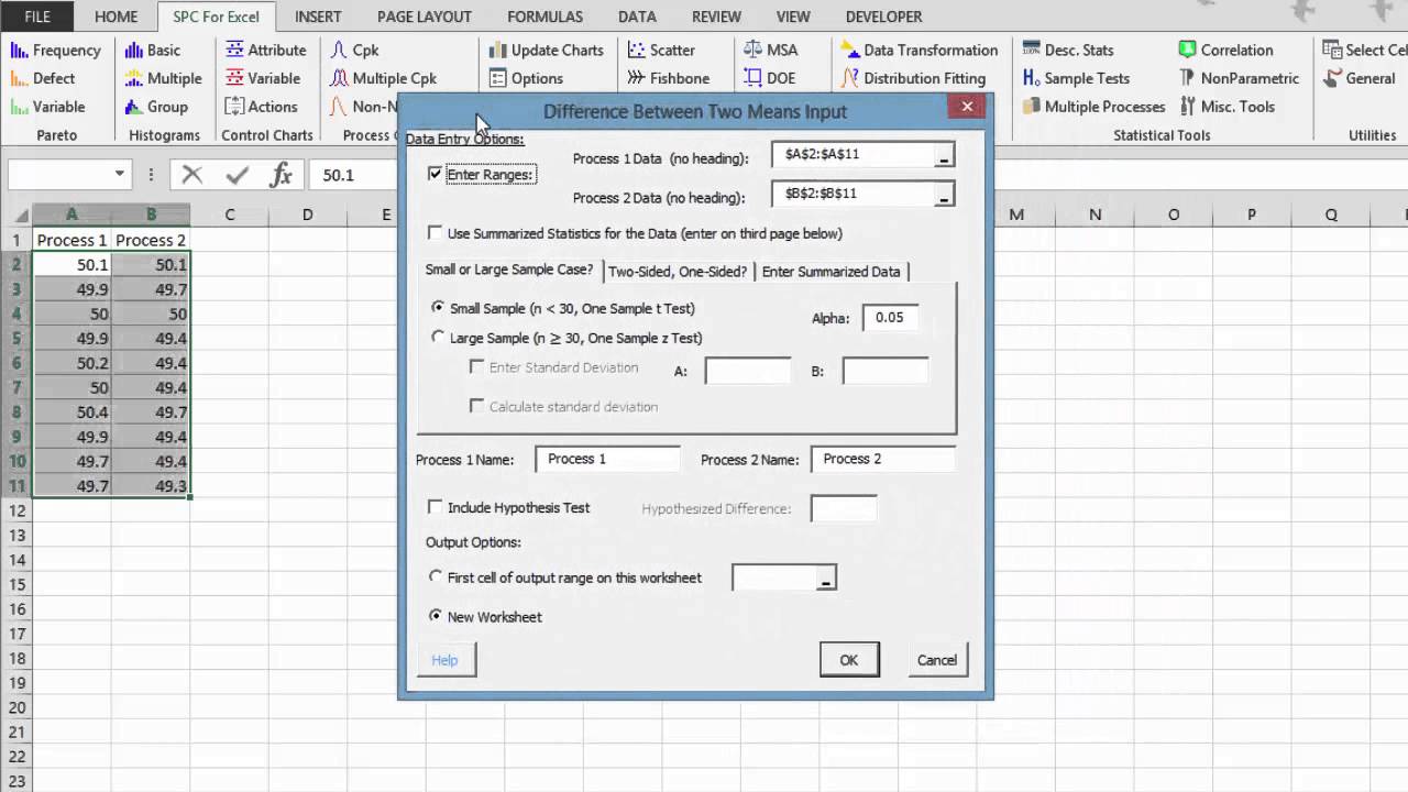 One/Two Sample Hypothesis Testing - SPC for Excel