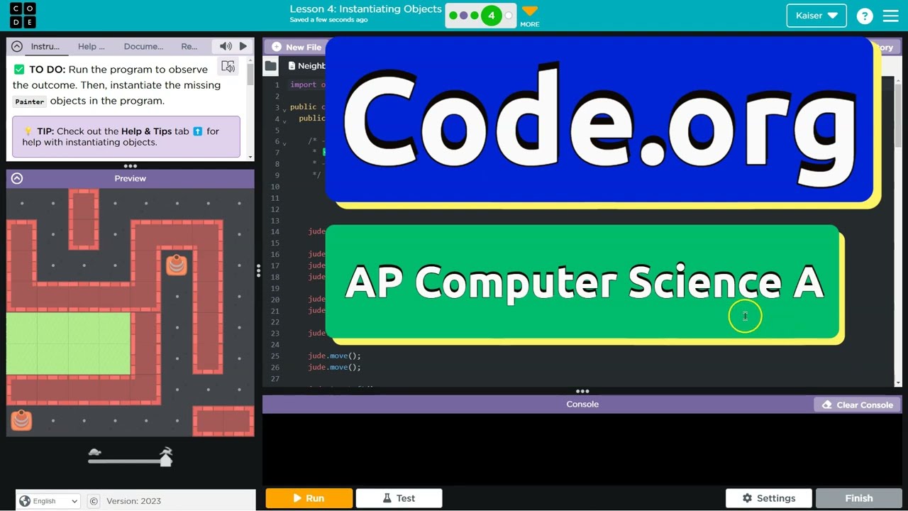 Code.org Lesson 4.4C Instantiating Objects | Tutorial with Answers | Unit 2 CSA