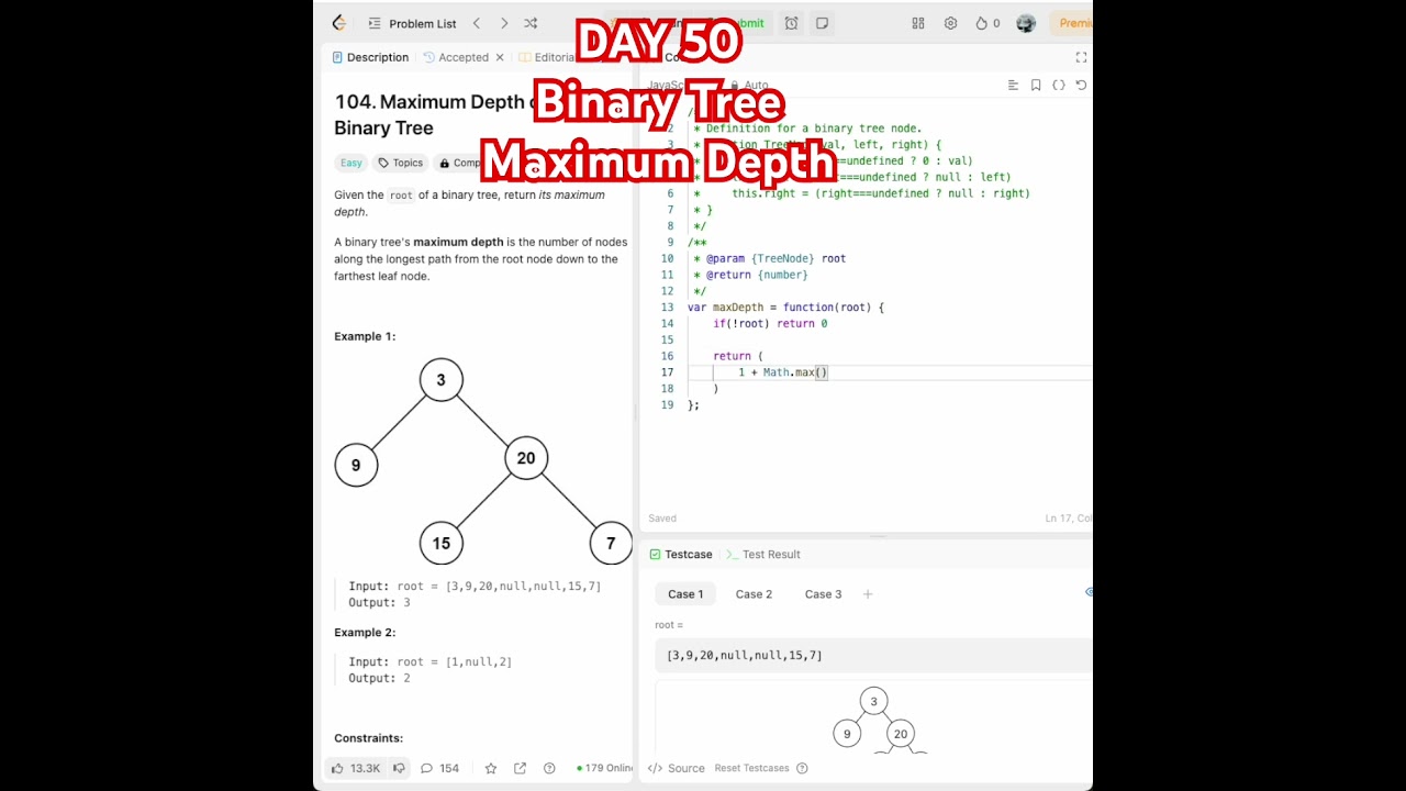 Day 50, Maximum depth of a binary tree #coding #python #javascript #datastructure #tree