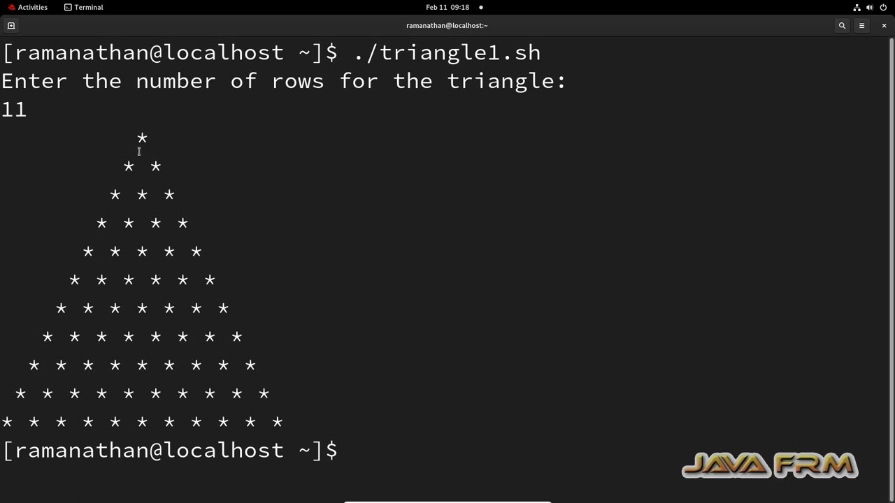 How to print equilateral triangle pattern in terminal using linux shell script - RHEL 9