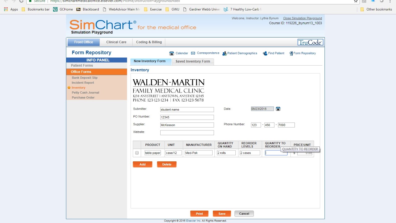 SimChart Inventory Completion