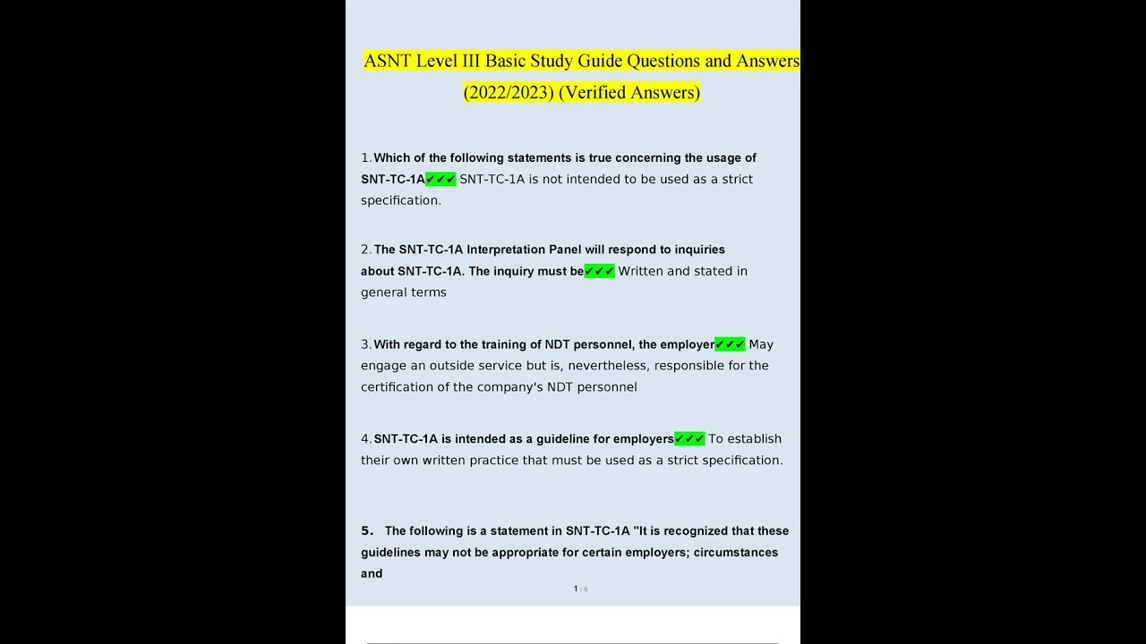 ASNT Level III Basic Study Guide Questions 2022 2023  Consisting Of 70 Questions With Verified Answe