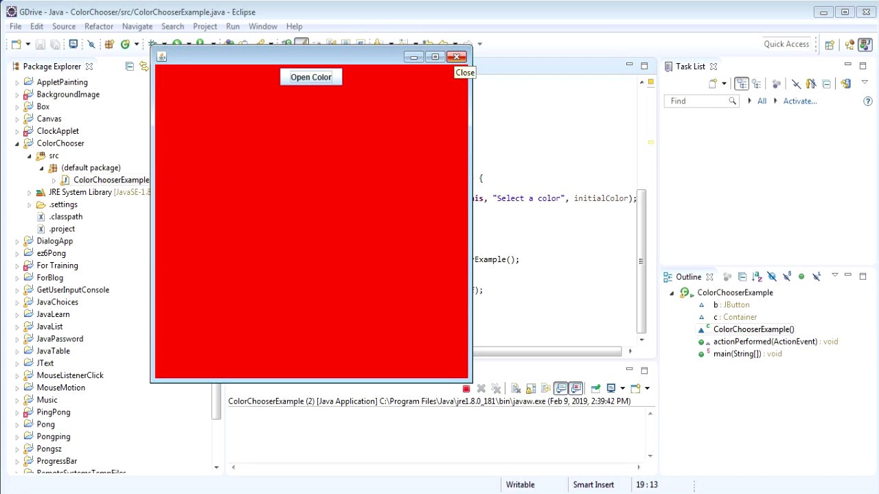 Create A ColorChooser In Java Eclipse