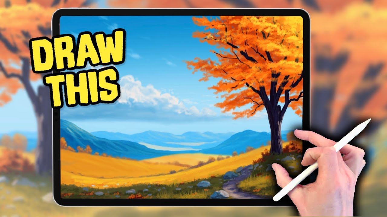 PROCREATE Landscape Drawing Tutorial - Fall AUTUMN Scene easy steps