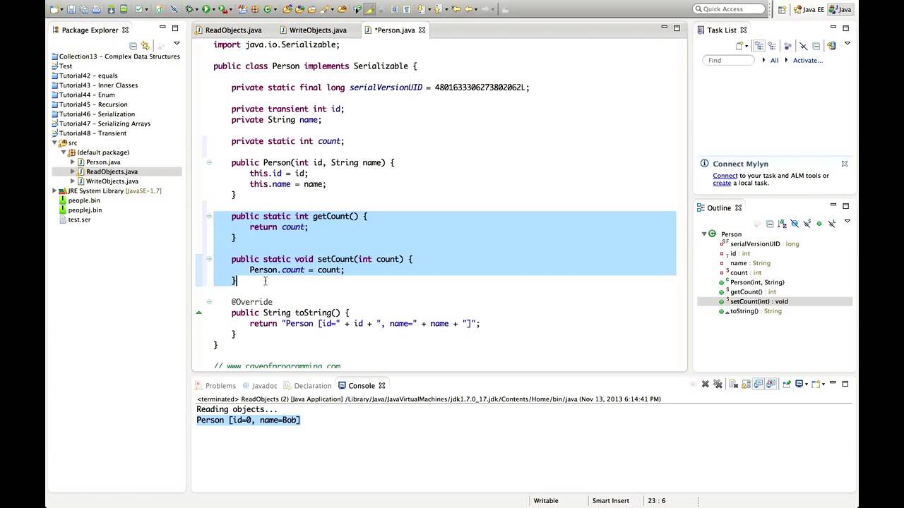 Tutorial 51 - The Transient Keyword and More Serialization