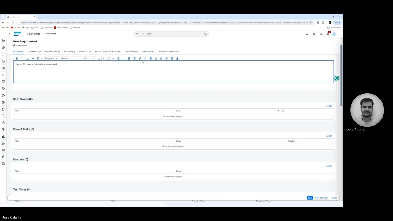 Cloud ALM -  How to create a Requirement